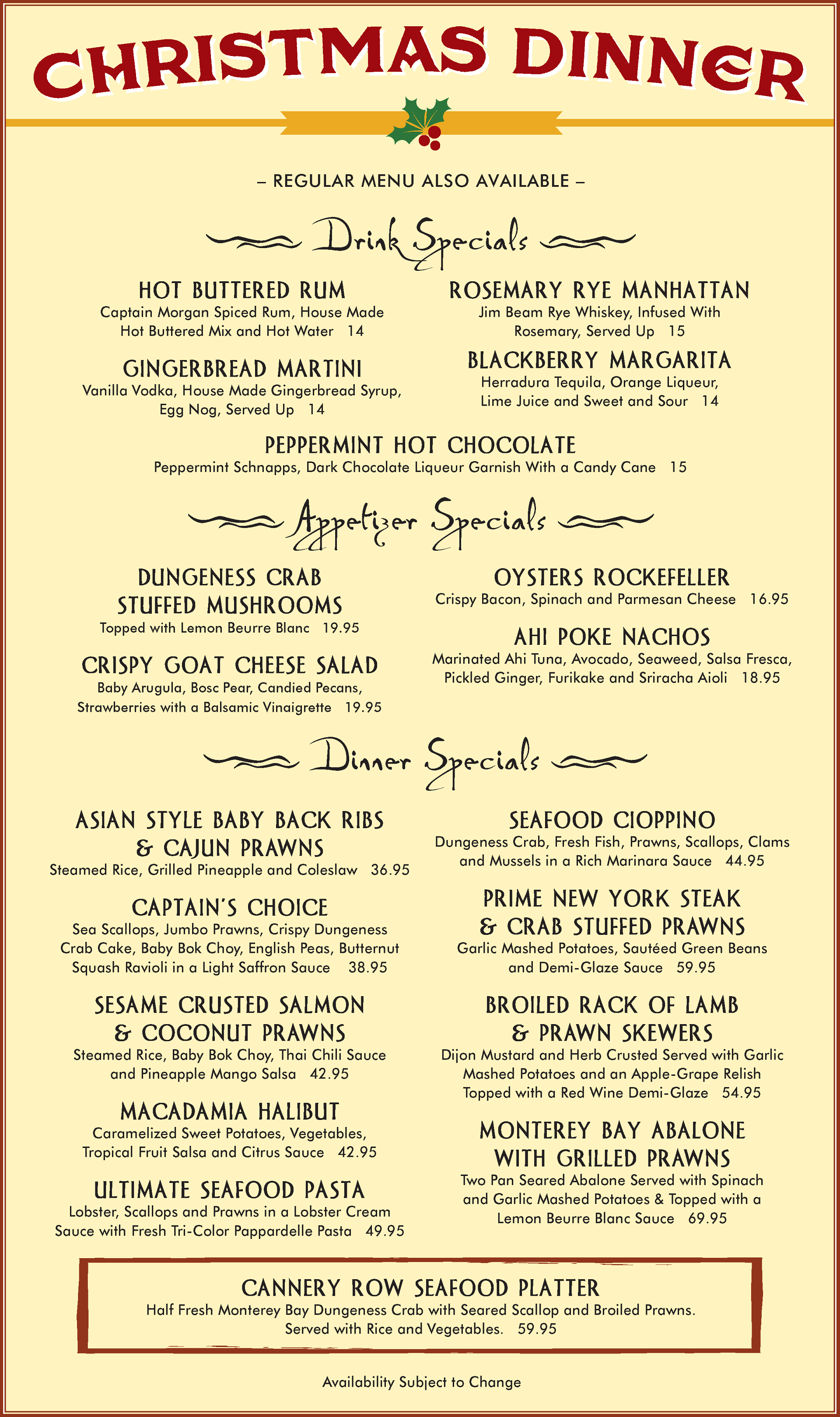 Christmas Dinner Menu | The Fish Hopper