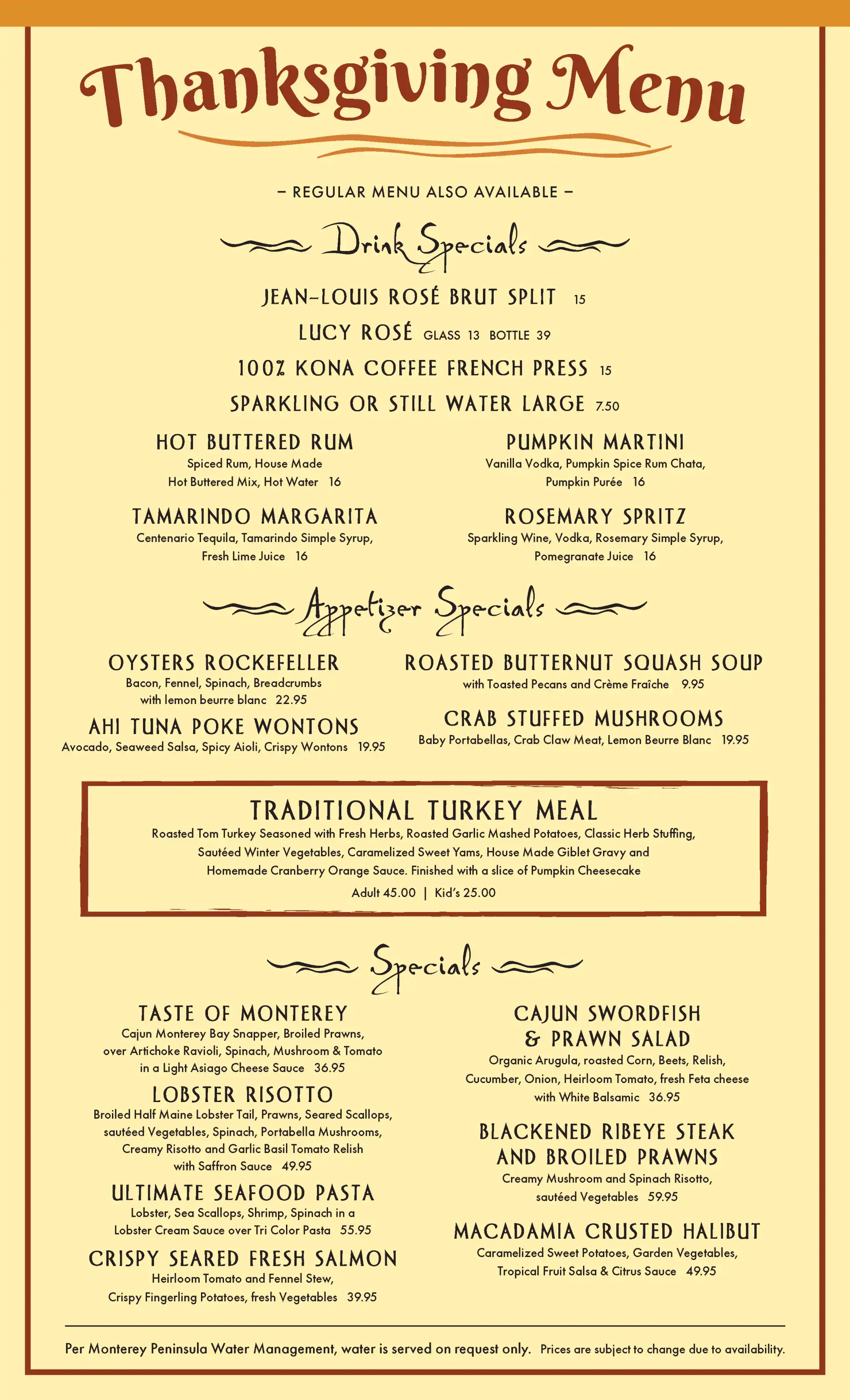 Thanksgiving Menu | The Fish Hopper