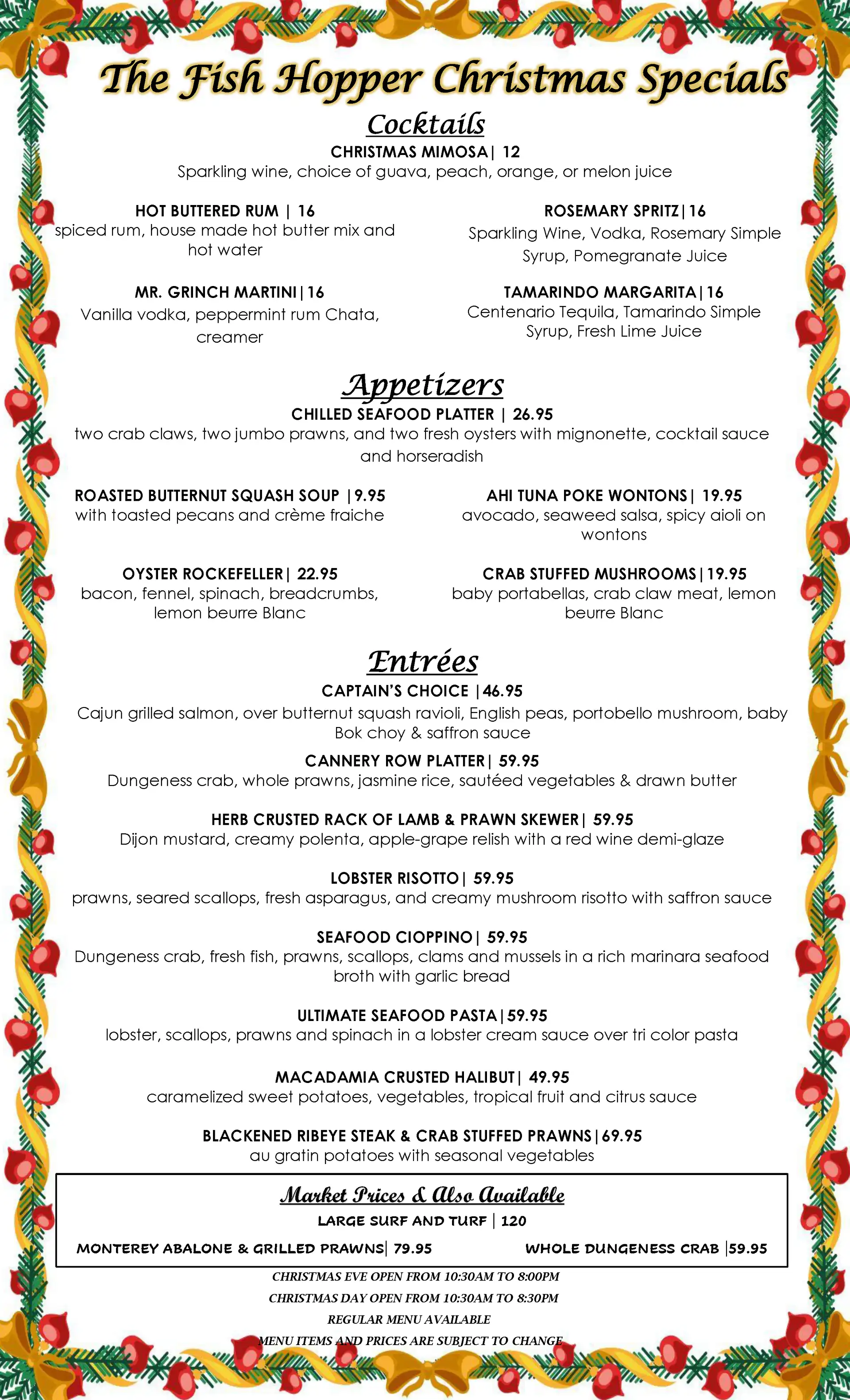 Christmas Dinner Menu | The Fish Hopper